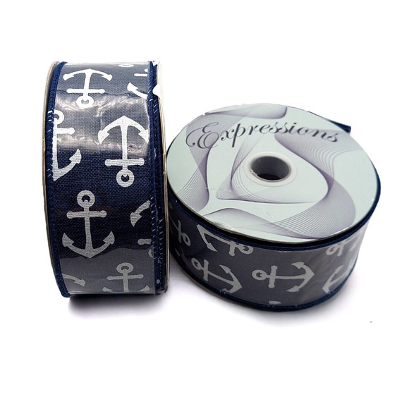 Expressions | Office | 2 Yards Wire Edged Ribbon 5 Wide Blue Boat ...